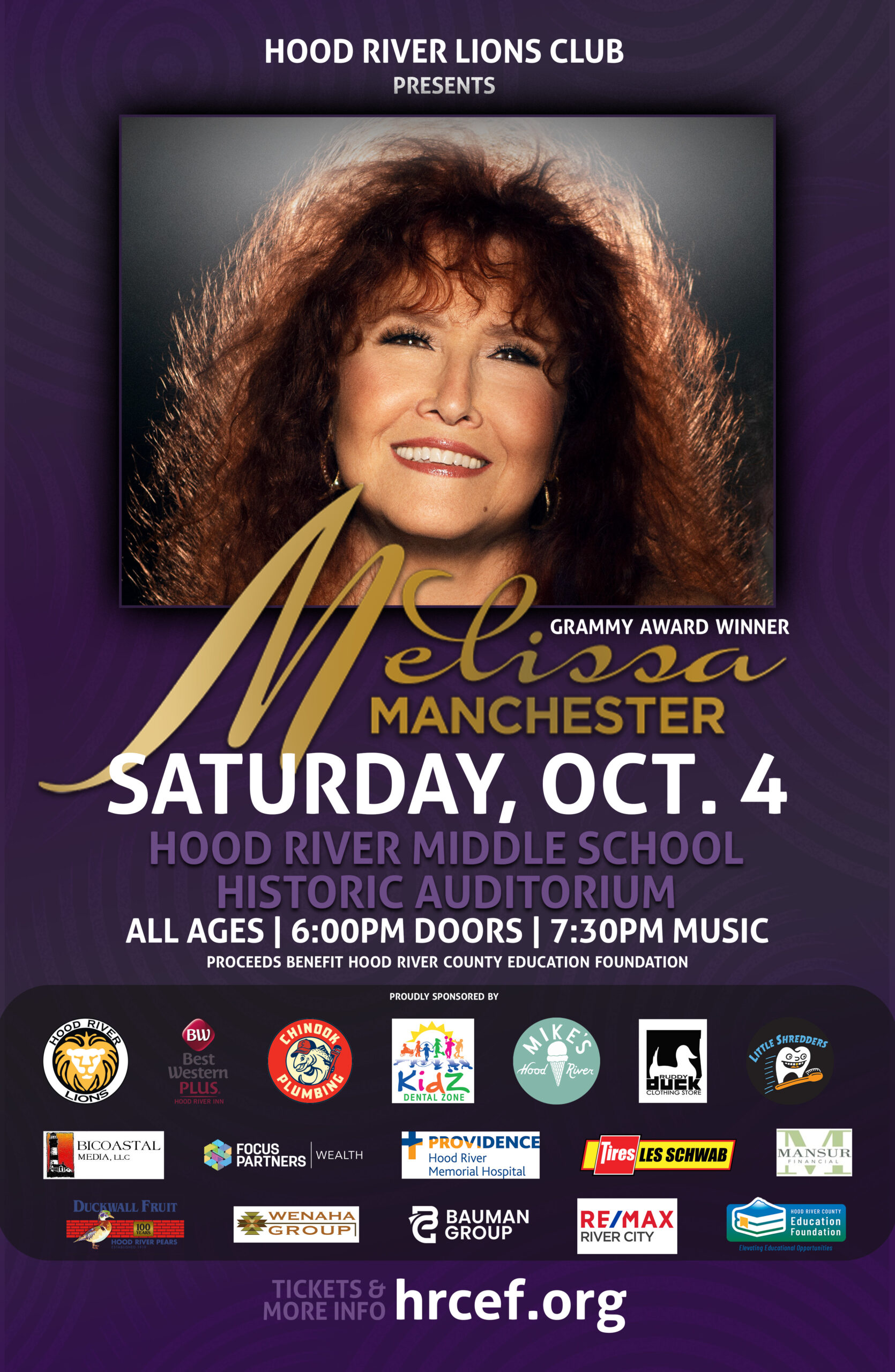 Melissa Manchester Concert Fundraiser - 10/04/2025 - Visit Hood River